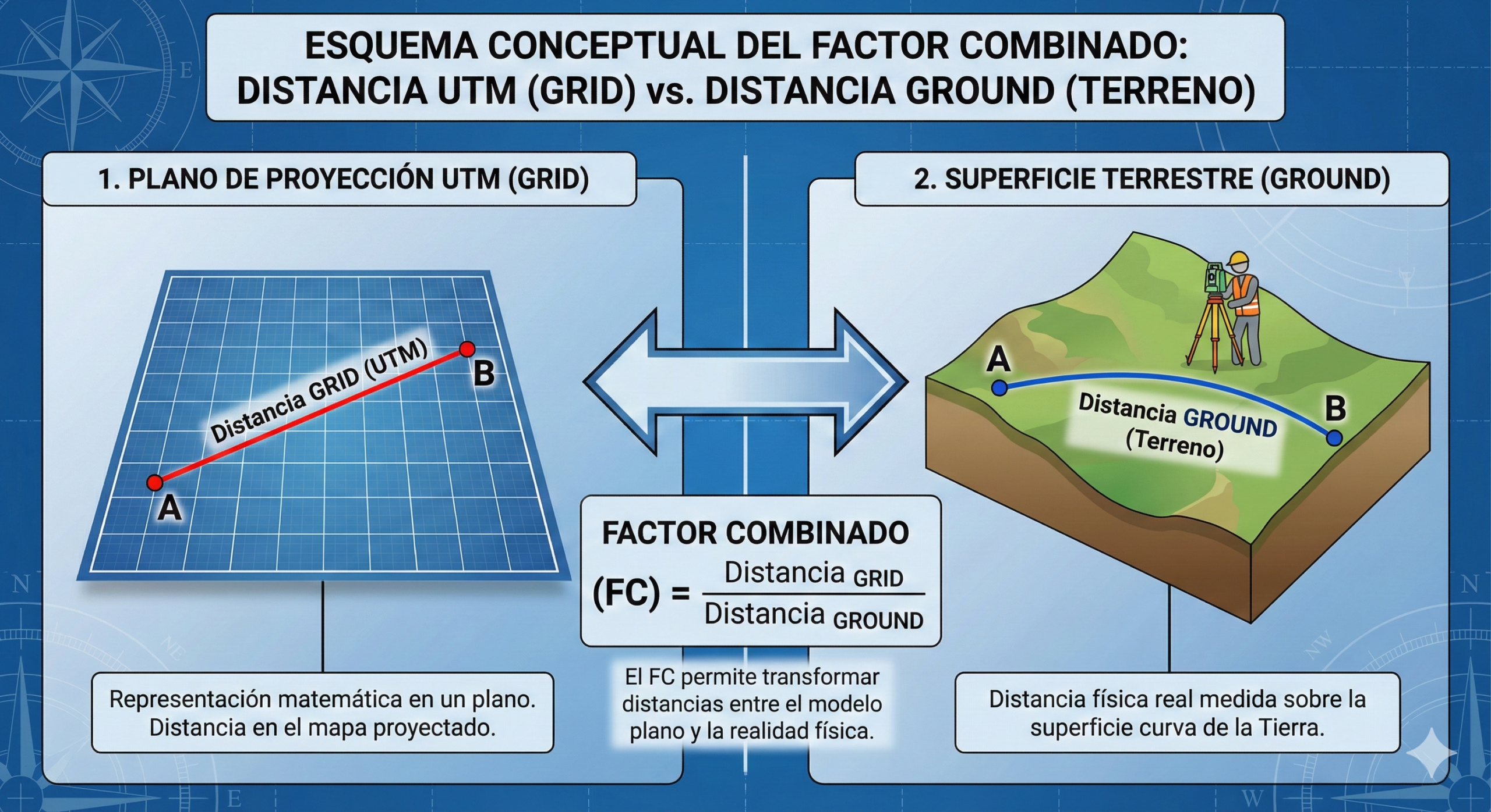 Qué es el factor combinado en topografía (FC/FCE) y por qué importa